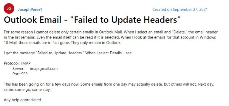 Resolving Outlook Failed to Update Headers Error .Yodot